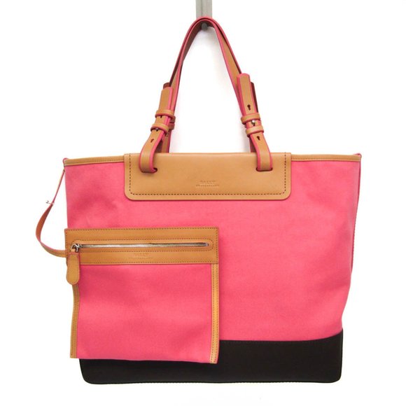 OTHERS | Bags | Bally Batinka Womens Leathercanvas Tote Bag Beigecoral ...